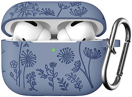 Lerobo Flower Engraved Cover Compatible with Airpod Pro Case 2nd 1st Generation Cute, Full Protective Soft Silicone Case for Apple AirPod Pro/AirPods Pro 2 Case USB C, Front LED Visible, Lavender Gray