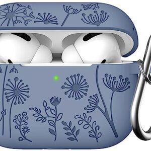 Lerobo Flower Engraved Cover Compatible with Airpod Pro Case 2nd 1st Generation Cute, Full Protective Soft Silicone Case for Apple AirPod Pro/AirPods Pro 2 Case USB C, Front LED Visible, Lavender Gray