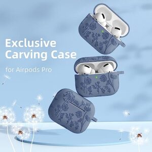 Lerobo Flower Engraved Cover Compatible with Airpod Pro Case 2nd 1st Generation Cute, Full Protective Soft Silicone Case for Apple AirPod Pro/AirPods Pro 2 Case USB C, Front LED Visible, Lavender Gray