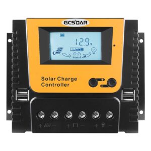 gcsoar 60a solar charge controller 12v 24v 36v 48v, max pv 100vdc, backlit display, solar panels off-gird, quattro usb intelligent pwm regulator for lfp, agm, sld, fla bat (60a)