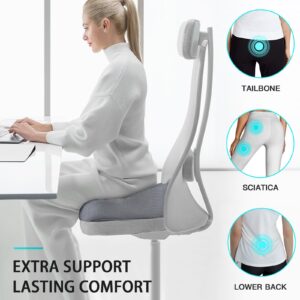 Benazcap X Large Memory Seat Cushion for Office Chair Sciatica & Back Pain Relief Memory Foam Firm Coccyx Pad for Car, Wheelchair, Gaming Chair and Desk Chair, Gray