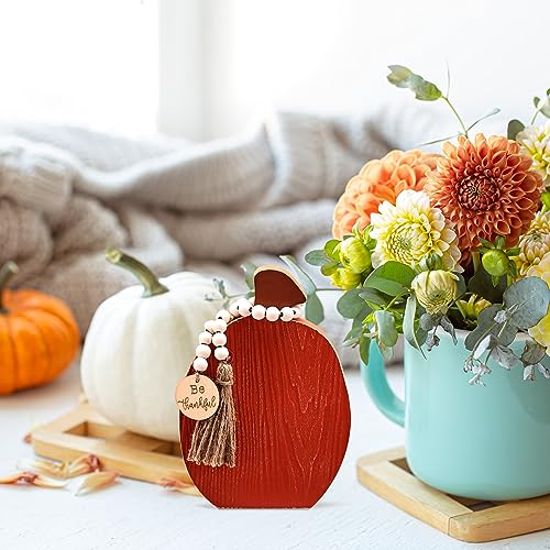 OYATON Fall Thanksgiving Decoration for Home, Small Wooden Pumpkins - Shaped Sign Block Table Decor, Set of 2