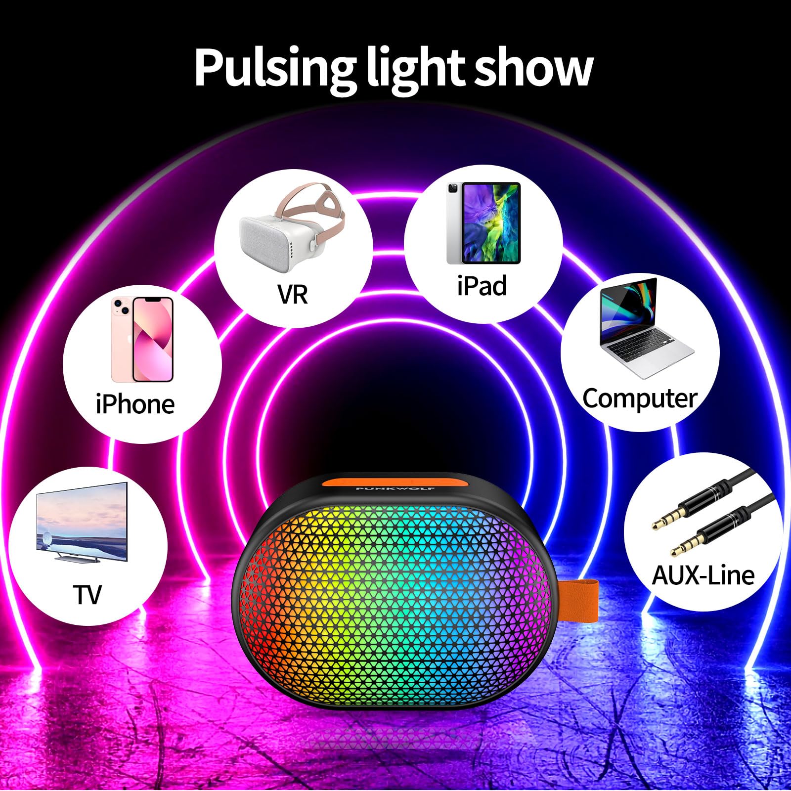 ROFALL Bluetooth Speakers with Lights, Portable Wireless Speaker, HD Sound, TWS Dual Pairing, Waterproof, Lightweight Compact Size, Night Light Party Speakers for Holiday, Travel