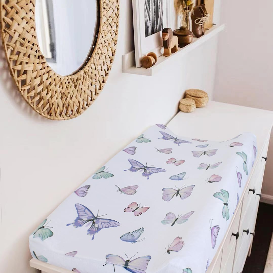 Owlowla Changing Pad Cover Soft Minky Changing Table Cover Lovely Print Waterproof Changing Pad Covers Baby Boy Girl(Butterfly)