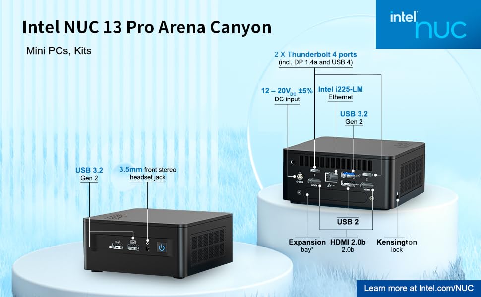 Intel NUC13ANHi7 NUC13 Pro 32GBRAM 1TB SSD Mini PC Mini Computer,Win 11 Pro Mini Computers,i7-1360P 12 Core,16 Thread, Up to 5 GHz Turbo,NVMe SSD DDR4,WiFi 6E,BT 5.3,8K Support,USB 3.2,HTPC,Gaming