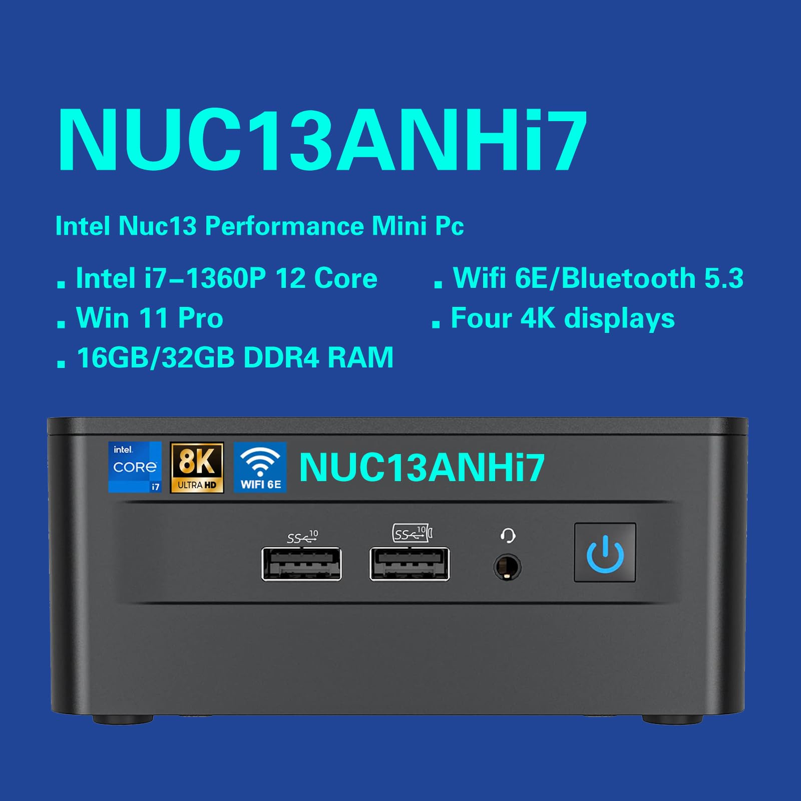 Intel NUC13ANHi7 NUC13 Pro 32GBRAM 1TB SSD Mini PC Mini Computer,Win 11 Pro Mini Computers,i7-1360P 12 Core,16 Thread, Up to 5 GHz Turbo,NVMe SSD DDR4,WiFi 6E,BT 5.3,8K Support,USB 3.2,HTPC,Gaming