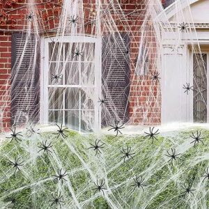 hiview 1400sqft halloween spider webs decorations, with 60 fake spiders & super stretch cobweb halloween party supplies for outdoor indoor halloween decor