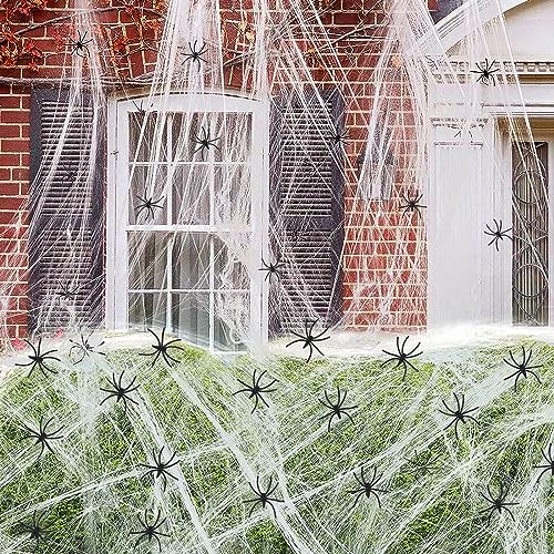 HIVIEW 1400sqft Halloween Spider Webs Decorations, with 60 Fake Spiders & Super Stretch Cobweb Halloween Party Supplies for Outdoor Indoor Halloween Decor