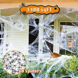 HIVIEW 1400sqft Halloween Spider Webs Decorations, with 60 Fake Spiders & Super Stretch Cobweb Halloween Party Supplies for Outdoor Indoor Halloween Decor