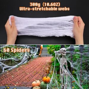 HIVIEW 1400sqft Halloween Spider Webs Decorations, with 60 Fake Spiders & Super Stretch Cobweb Halloween Party Supplies for Outdoor Indoor Halloween Decor