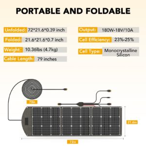 TISHI HERY Solar Panels, 180w 18v Portable Solar Panel Kit for Power Station, Foldable Solar Cell Solar Charger with MC-4 High-Efficiency Battery Charger for Outdoor Camping Van RV Trip