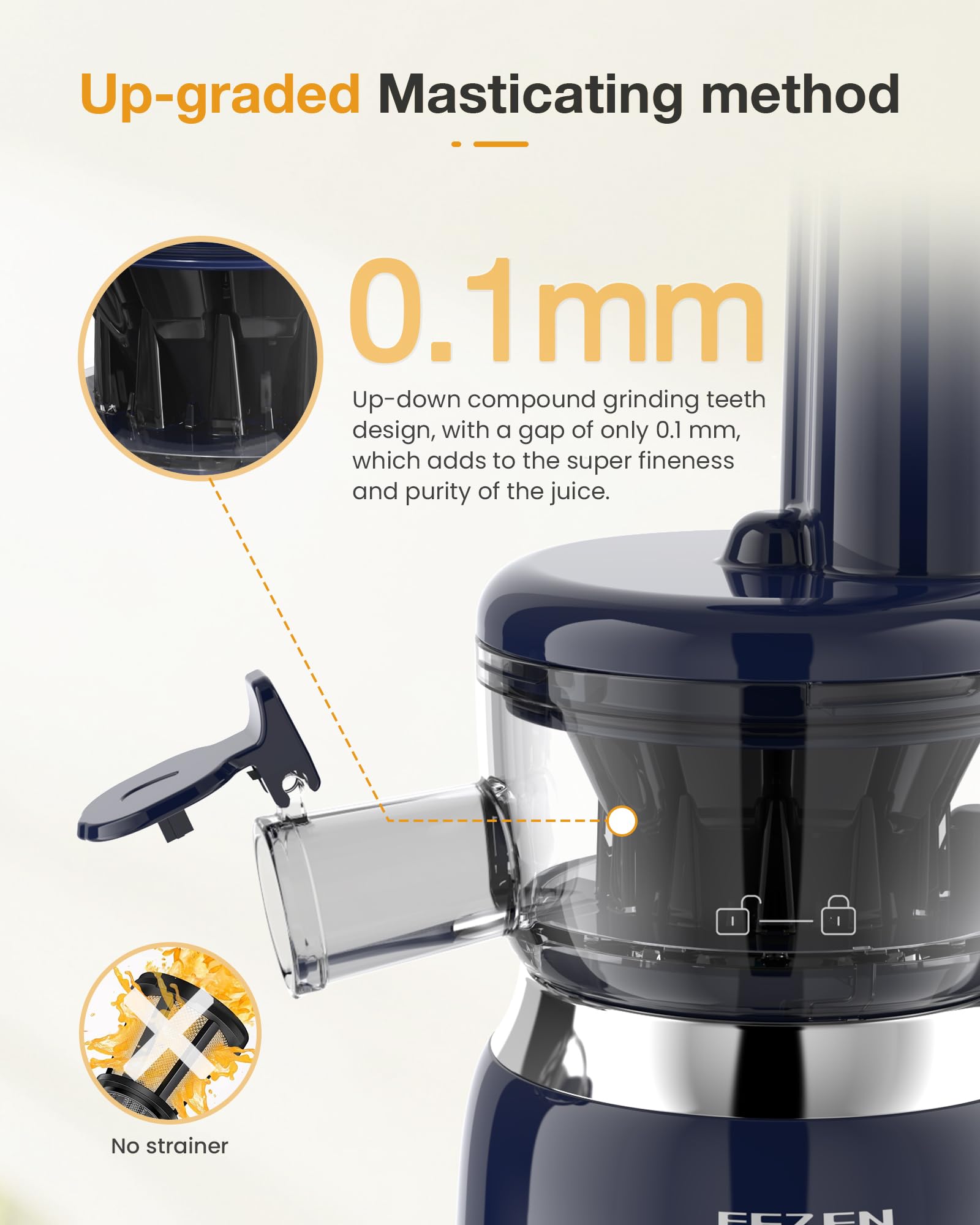 Cold Press Juicer, FEZEN Small Masticating Juicer for Fruits and Vegetables, Powerful Juice Extractor Machine with Compact Size and Space-Saving Feature, Very Easy to Clean (Updated)