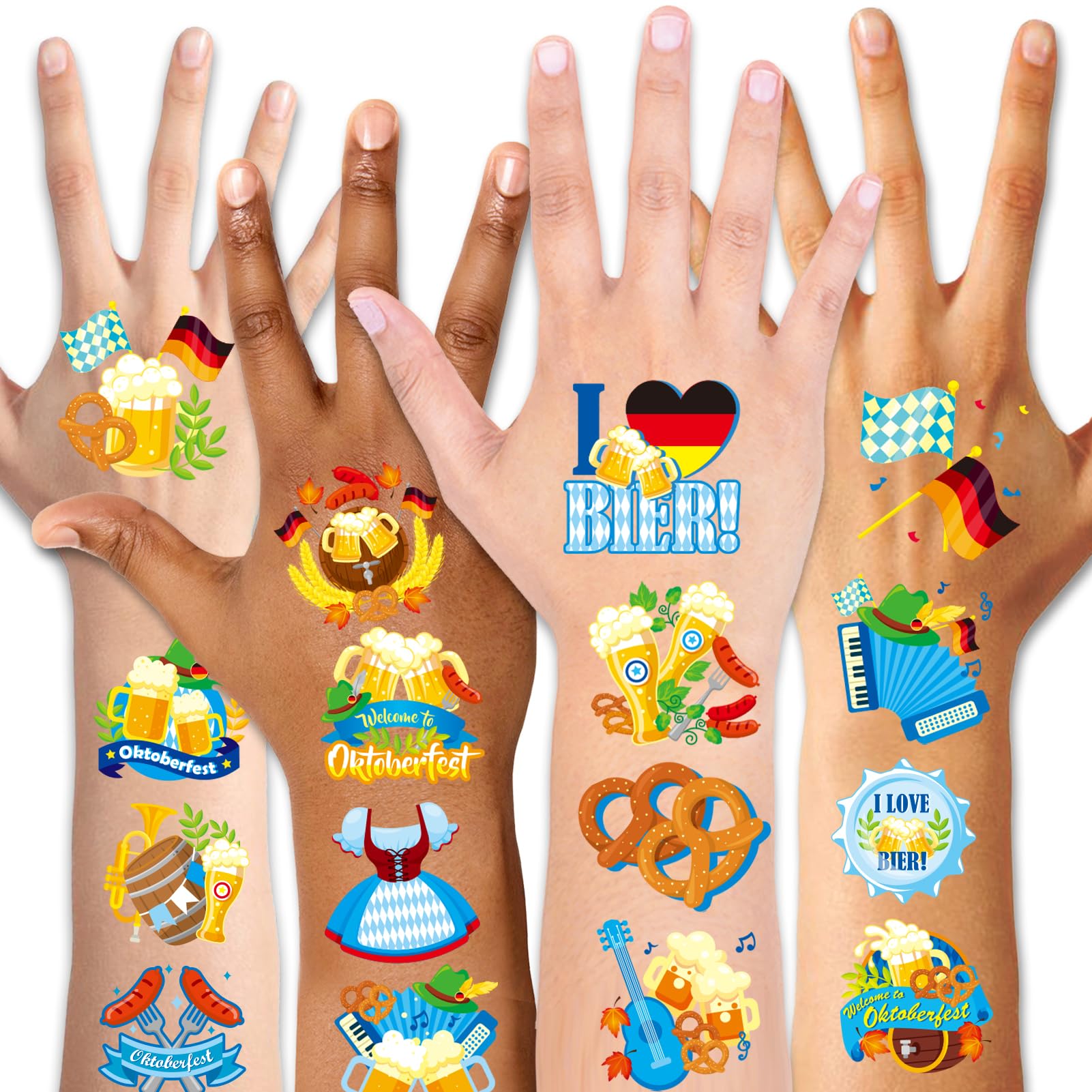 Qpout 72Pcs Oktoberfest Temporary Tattoos Beer Face Fake Tattoos Stickers for Beer Theme Party Decorations Oktoberfest Party Favors Supplies