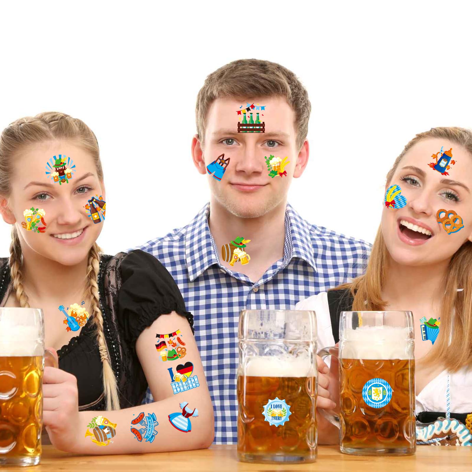 Qpout 72Pcs Oktoberfest Temporary Tattoos Beer Face Fake Tattoos Stickers for Beer Theme Party Decorations Oktoberfest Party Favors Supplies