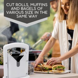 BELMAKS Bagel Cutter Slicer, White, Stainless Steel, Adjustable Blade, Ergonomic Design, Ideal for Home and Commercial Use