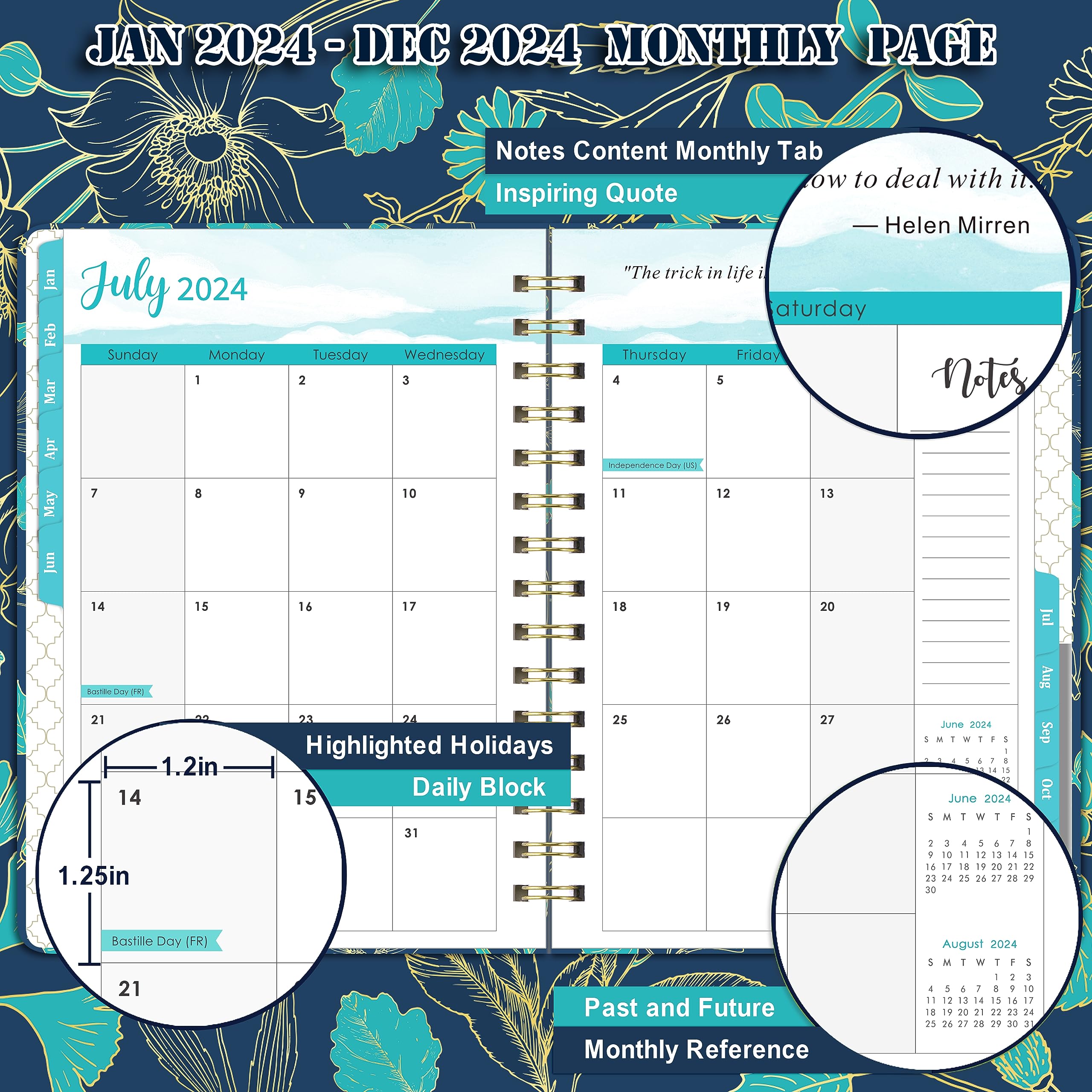 2024 Planner - Planner 2024, Jan.2024 - Dec.2024, 6.4" x 8.5", 2024 Planner Weekly and Monthly, Calendar Planner with Inner Pocket, Elastic Closure, Spiral Bound