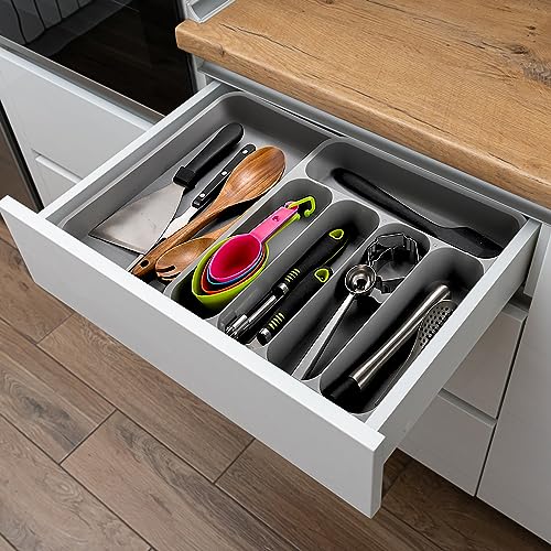 Pumtus 2 Pack Expandable Cutlery Drawer Organizer, Adjustable Kitchen Utensil Tray Set, 6 Compartment Flatware Storage Divider, Kitchen Organization for Utensils, Cutlery, Flatware Storage