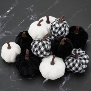 lamris pumpkin decor fake foam harvest decorative velvet buffalo plaid pumpkins set of 12 mantel table centerpiece farmhouse fall halloween decorations