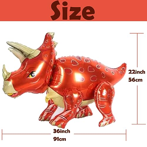 WEIKA Standing 3D Dinosaur Balloon, Cute Self Dino Aluminium Foil Balloons,Triceratops Red, Jungle Party, Dinosaur Party Decorations, Dinosaur Birthday Party Supplies