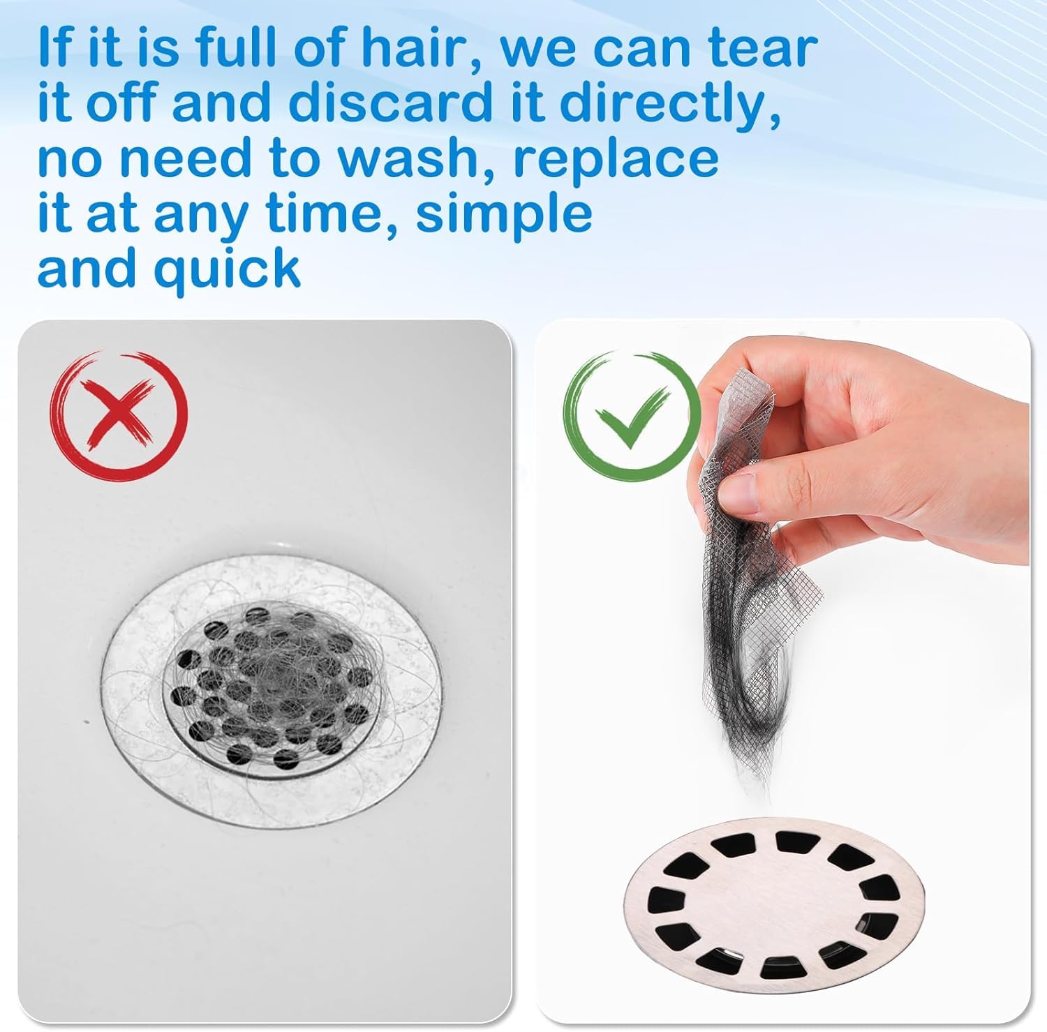 wudianbanCC Cutable Shower Drain Hair Catcher,Disposable Shower Drain Sticker,Drain Hair Catcher, Easy to Stick,Suitable for Bathroom, Bathtub,Kitchen L 393.7''*W3.93 ''