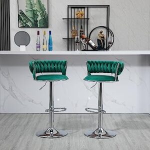 Kakotito 360° Velvet Swivel Bar Stools with Low Back & Footrest, Adjustable Counter Barstools, Silver Bar Stool (Set of 2 - Silver Version, Emerald)