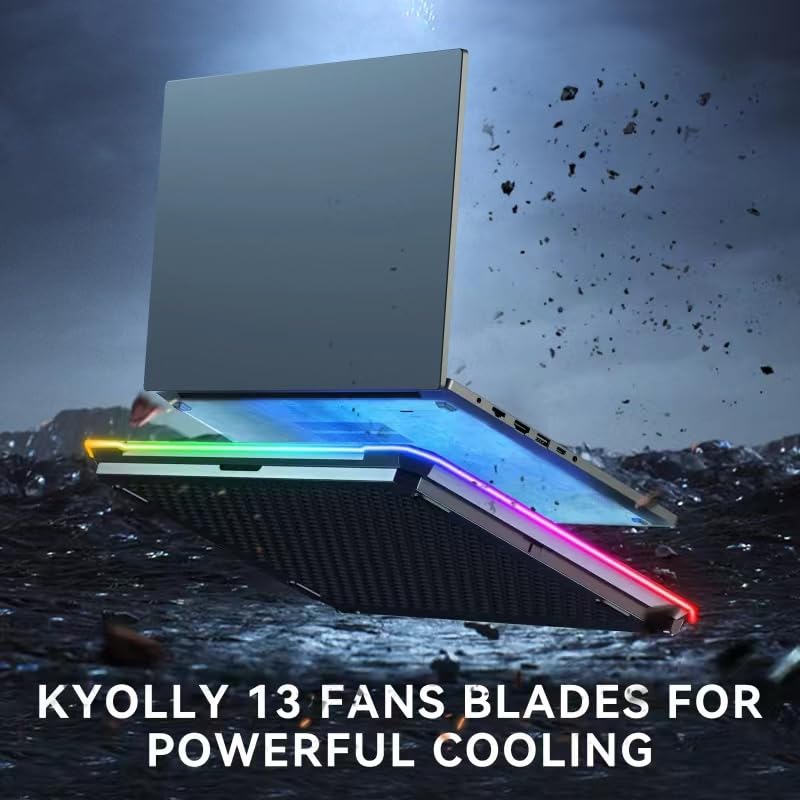 KYOLLY RGB Laptop Cooling Pad Gaming Laptop Cooler, Laptop Fan Cooling Stand with 13 Quiet Cooling Fans for 15.6-17.3 inch laptops, 9 Height Stand, LED Lights & LCD Screen, 2 USB Ports, Lap Desk Use