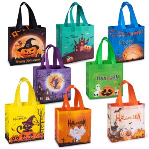 8pcs halloween treat bags candy bags, kids trick or treat bags goodie bags, small halloween tote bags with handles, non-woven halloween bags for halloween party decoration supplies