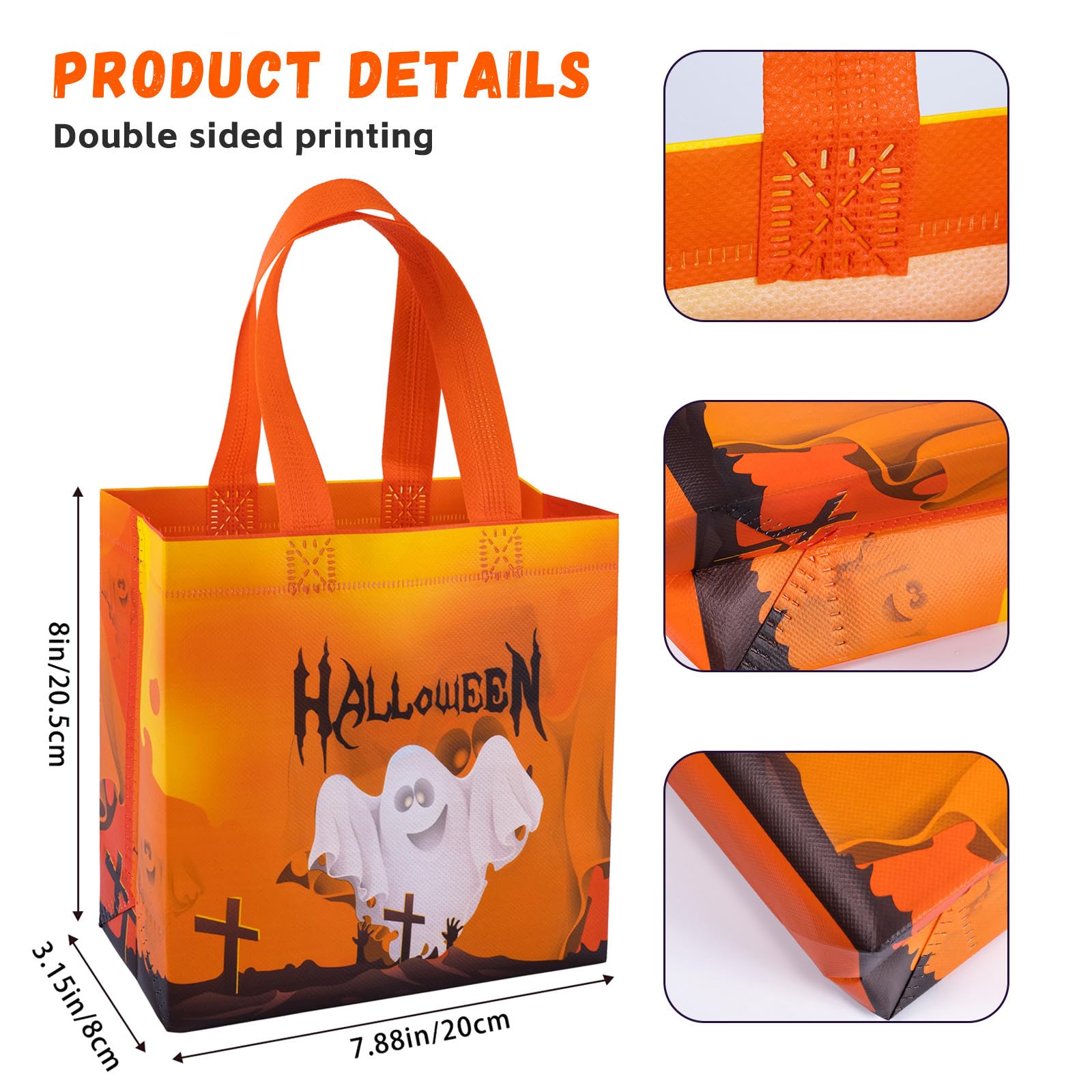 8PCS Halloween Treat Bags Candy Bags, Kids Trick or Treat Bags Goodie Bags, Small Halloween Tote Bags with Handles, Non-Woven Halloween Bags for Halloween Party Decoration Supplies