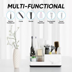 TOSHISON Toothbrush Holder for Bathroom, Bathroom Organizer Countertop,6 Slots Bathroom Accessories Storage for Toothpaste Electric Tooth Brush/Vanity Counter, Marble White