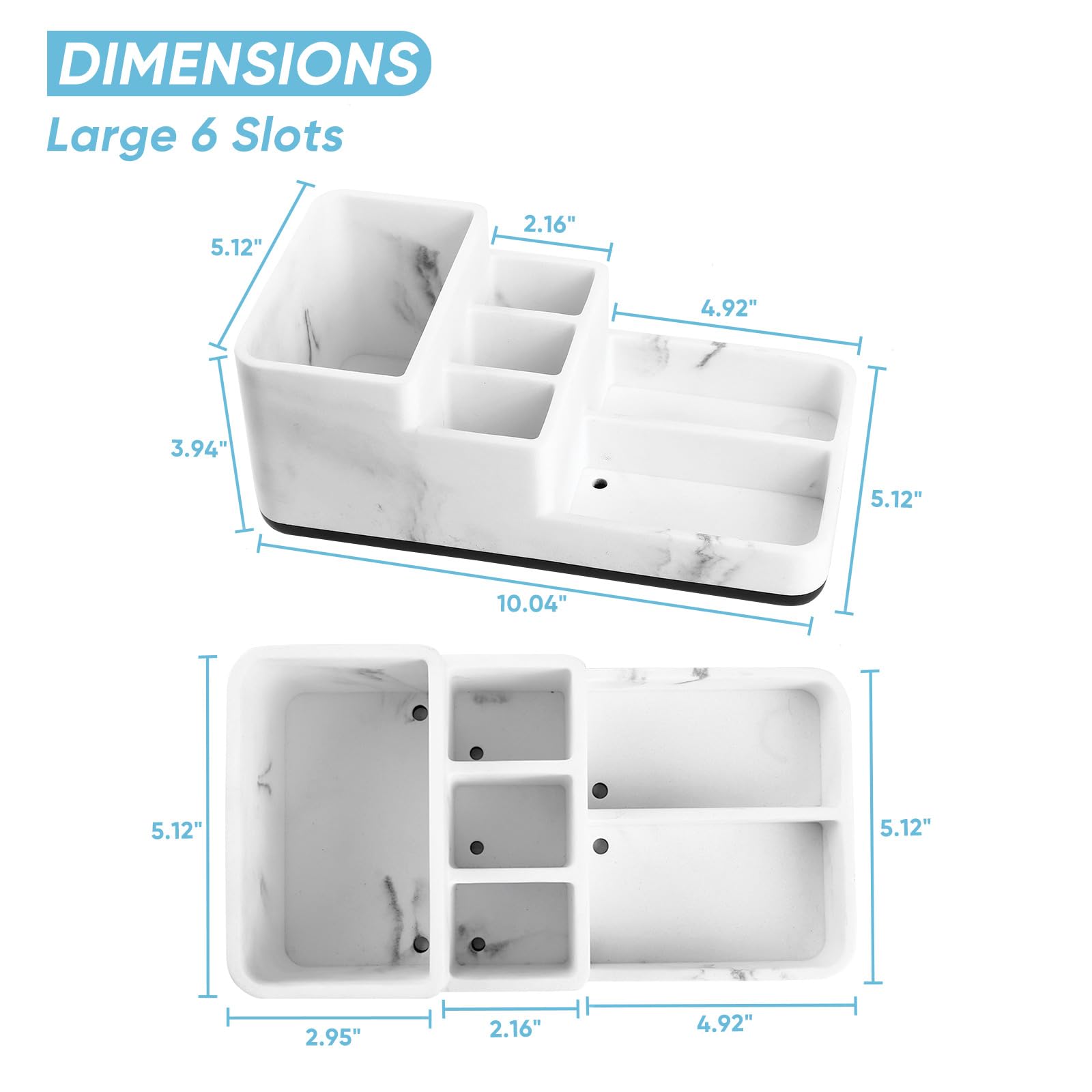 TOSHISON Toothbrush Holder for Bathroom, Bathroom Organizer Countertop,6 Slots Bathroom Accessories Storage for Toothpaste Electric Tooth Brush/Vanity Counter, Marble White