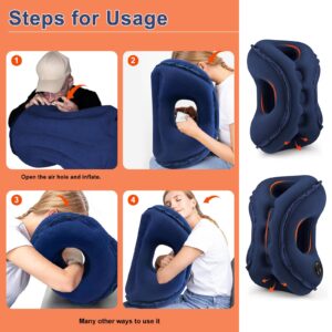 Inflatable Travel Pillow, Airplane Neck Pillow Comfortably Supports Head and Chin, Travel Pillow for Sleeping Airplane - Avoid Neck & Shoulder Pain, Used for Airplanes/Cars/Buses/Trains/Office Napping