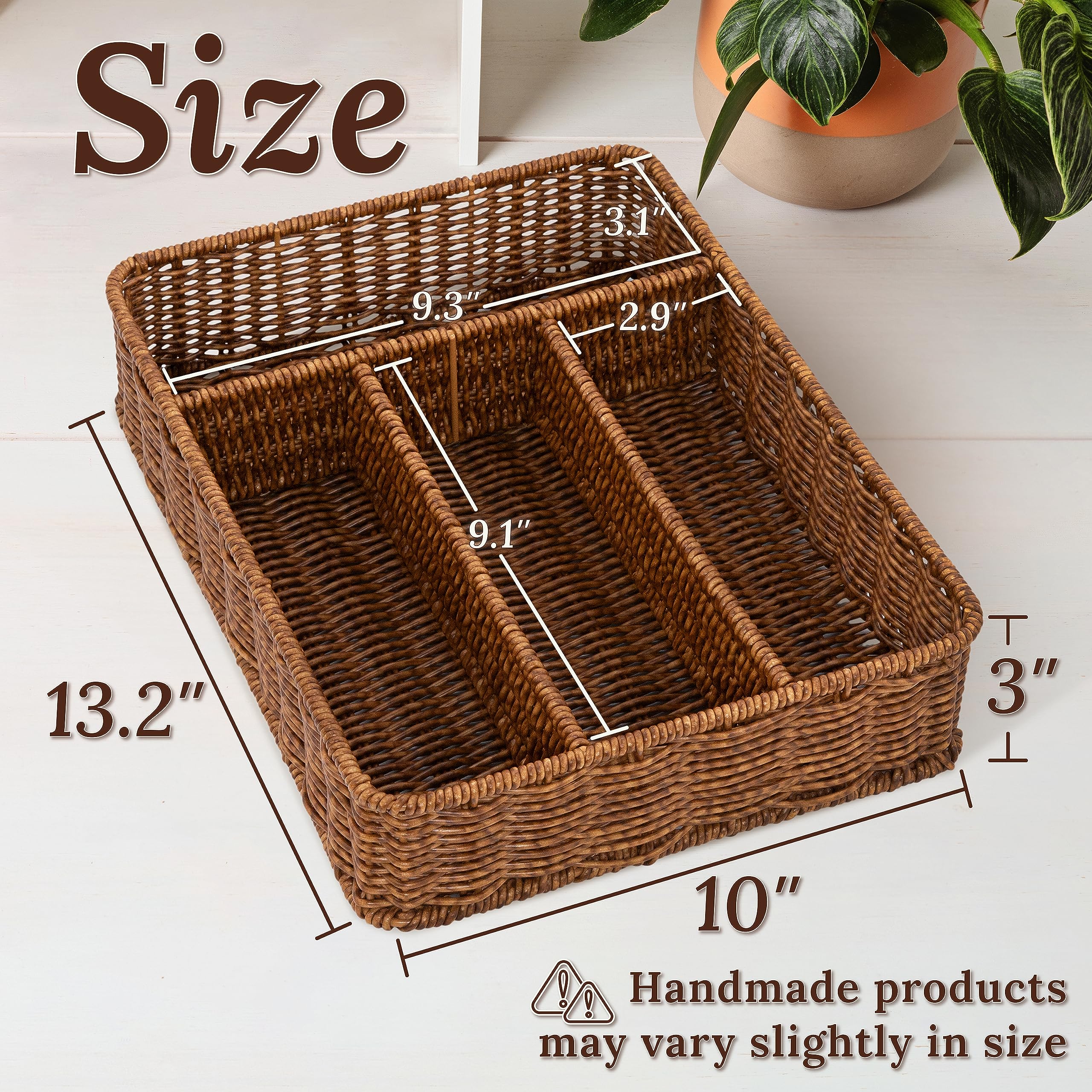 WeeNest Silverware Drawer Organizer, Utensils Drawer Organizer, Utensils Organizer, Kitchen Silverware Organizer, Silverware Organizer for Drawer, Kitchen Essentials, Resin Wicker, Toffee