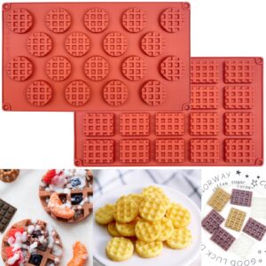 aswewamt 2 pcs rectangle round waffle silicone mold 18-cavity 20-cavity mini waffle cookie chocolate candy fondant baking mold for mini muffin dessert cake