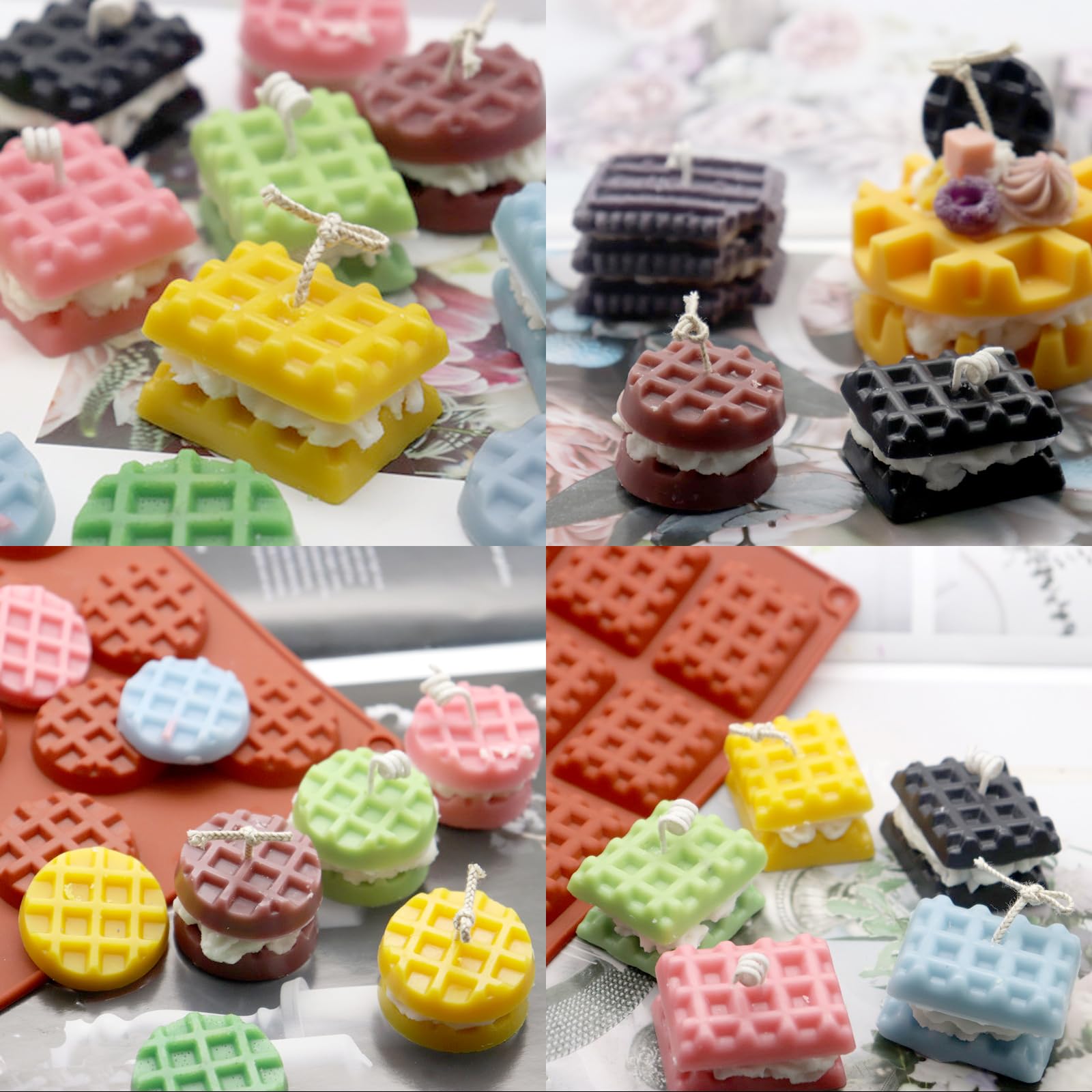 Aswewamt 2 Pcs Rectangle Round Waffle Silicone Mold 18-Cavity 20-Cavity Mini Waffle Cookie Chocolate Candy Fondant Baking Mold for Mini Muffin Dessert Cake