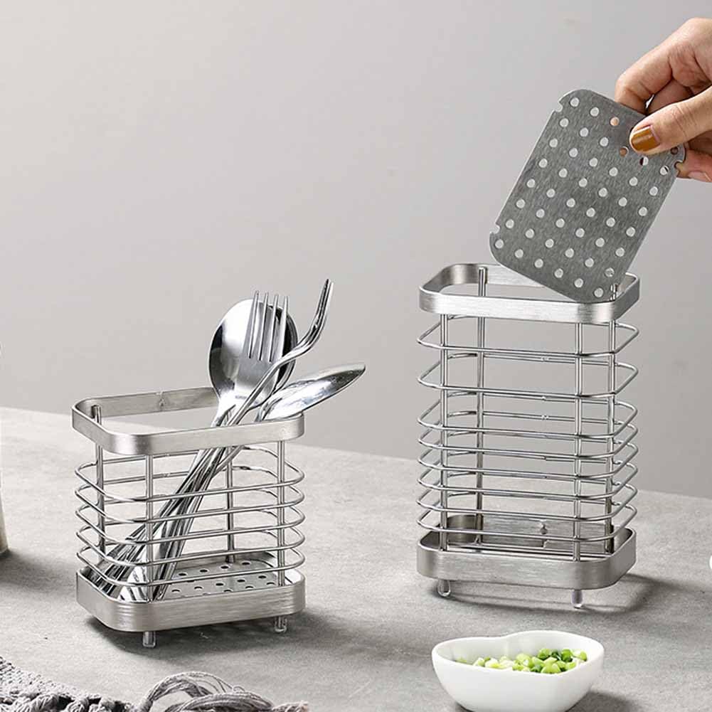 Teensery Stainless Steel Utensil Holder Chopstick Holder Silverware Drying Rack Kitchen Flatware Storage Organizer for Restaurant Kitchen Countertop, 1 Piece