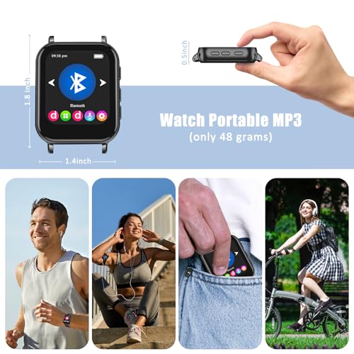 MP3 Player with Bluetooth 5.0, Portable 32GB Sport MP3 Player Touch Screen Walkman with FM Radio Stopwatch Pedometer Voice Recorder for Kids Running Ultralight Wearable Small Music mp3 Player