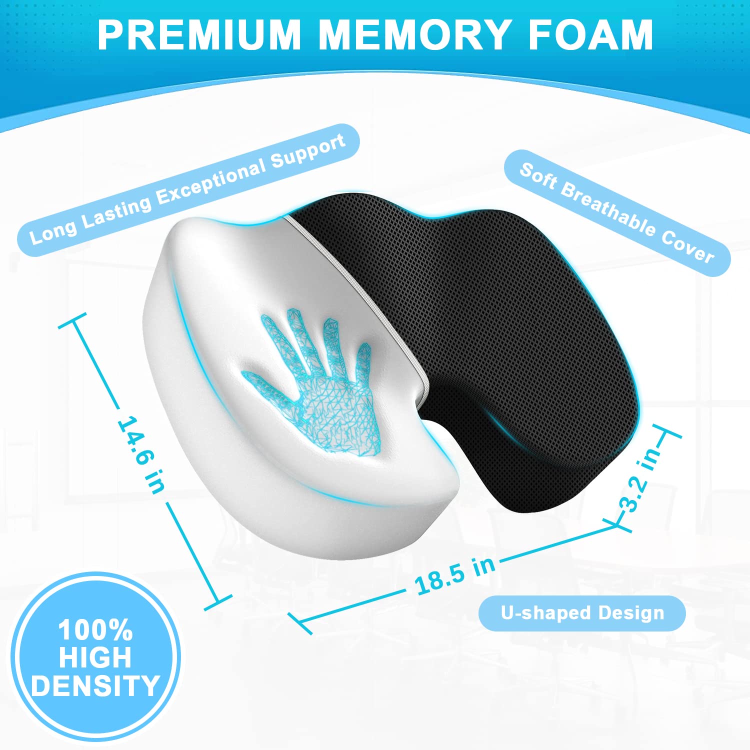 TPE Memory Foam Seat Cushion - Car Gel Seat Cushion,Office Chair Cushion for All-Day Sitting Support, Coccyx, Sciatica Pain Relief Pillow for Desk Chair, Ideal for Office Chair, Home and Wheelchair