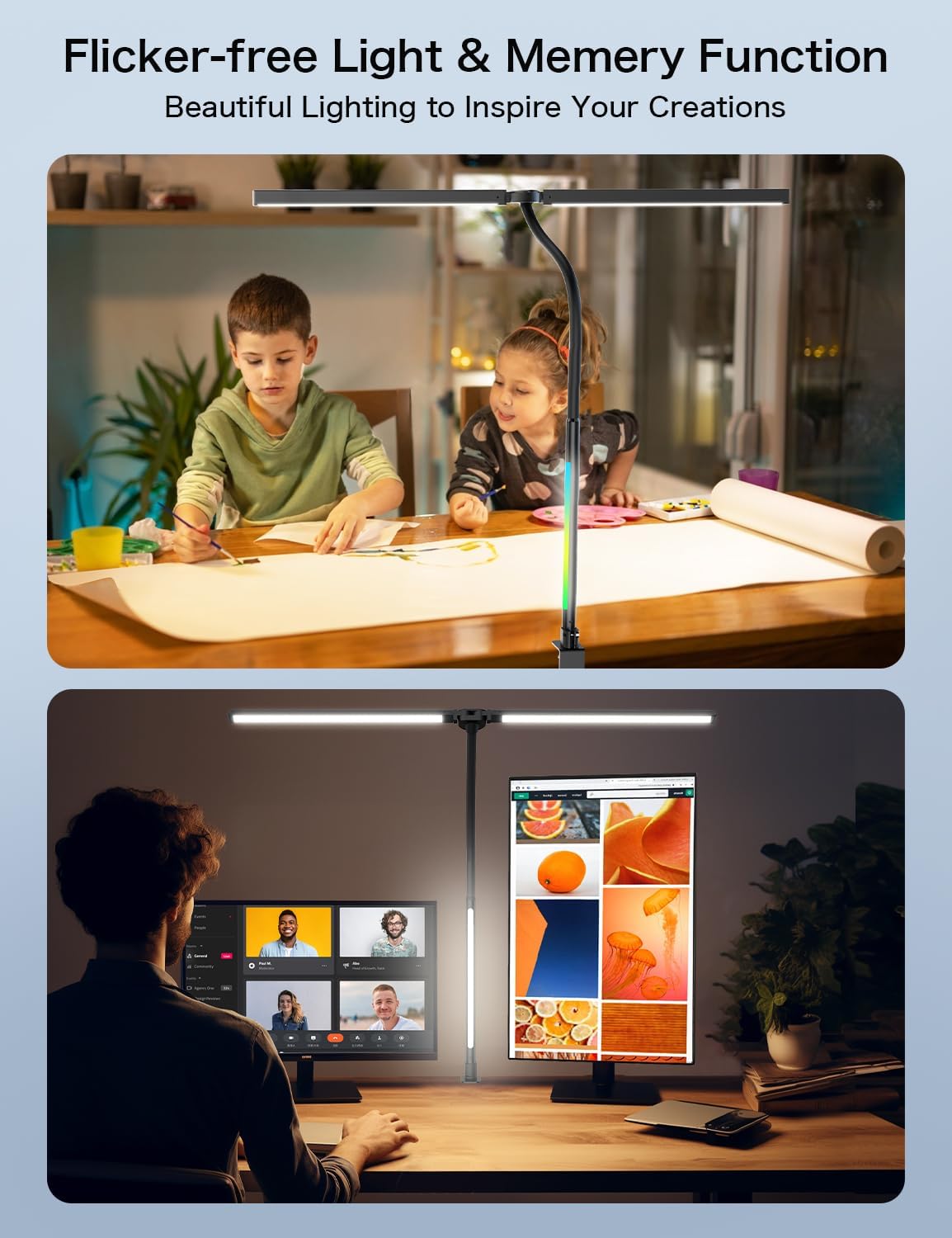 Beanet LED Desk Lamp with Clamp,Architect Desk Lamp for Home Office,24W Ultra Bright with RGB Atmosphere Lighting,Remote Control,5 Color Modes & 5 Dimmable Eye Protection for Monitor Studio Reading