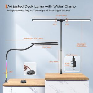 Beanet LED Desk Lamp with Clamp,Architect Desk Lamp for Home Office,24W Ultra Bright with RGB Atmosphere Lighting,Remote Control,5 Color Modes & 5 Dimmable Eye Protection for Monitor Studio Reading