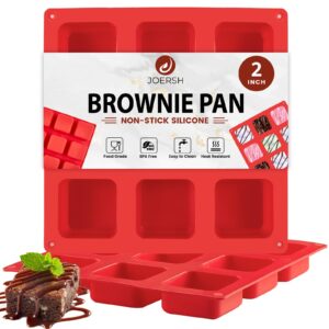 joersh 2 pcs square molds silicone for brownie bites, 9-cavity silicone brownie pan all edges for fudges, mini muffins and cakes