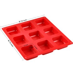 JOERSH 2 PCS Square Molds Silicone for Brownie Bites, 9-Cavity Silicone Brownie Pan All Edges for Fudges, Mini Muffins and Cakes