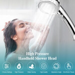 High Pressure Handheld Shower Head with ON/OFF Pause Switch,3 Spray Modes Water Saving Detachable Shower Head with Adjustable Holder and Long Hose,Perfect For Pet Washing&Baby Bath