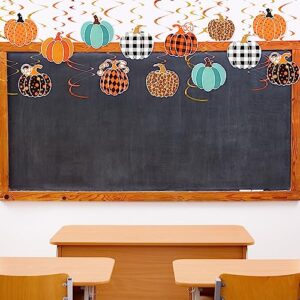 AnyDesign 36Pcs Pumpkin Hanging Swirl Decoration Kit Fall Hanging Foil Streamers with Pumpkin Cutout Cardboard Ornaments for Autumn Thanksgiving Classroom Ceiling Spiral Decor Party Supplies