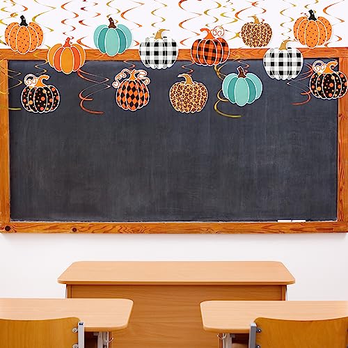 AnyDesign 36Pcs Pumpkin Hanging Swirl Decoration Kit Fall Hanging Foil Streamers with Pumpkin Cutout Cardboard Ornaments for Autumn Thanksgiving Classroom Ceiling Spiral Decor Party Supplies