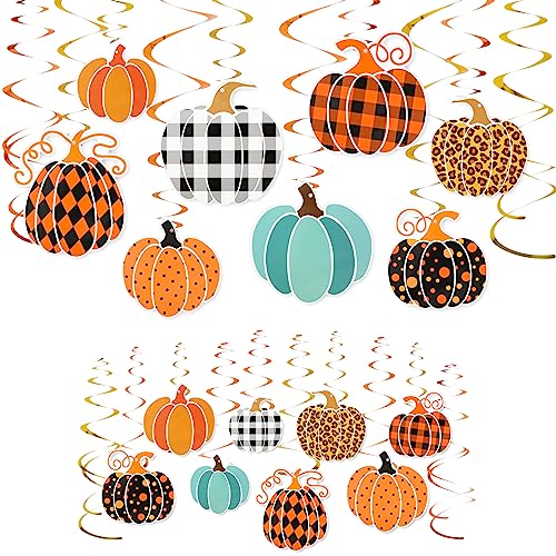 AnyDesign 36Pcs Pumpkin Hanging Swirl Decoration Kit Fall Hanging Foil Streamers with Pumpkin Cutout Cardboard Ornaments for Autumn Thanksgiving Classroom Ceiling Spiral Decor Party Supplies