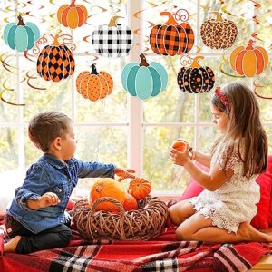 AnyDesign 36Pcs Pumpkin Hanging Swirl Decoration Kit Fall Hanging Foil Streamers with Pumpkin Cutout Cardboard Ornaments for Autumn Thanksgiving Classroom Ceiling Spiral Decor Party Supplies