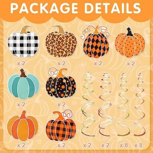 AnyDesign 36Pcs Pumpkin Hanging Swirl Decoration Kit Fall Hanging Foil Streamers with Pumpkin Cutout Cardboard Ornaments for Autumn Thanksgiving Classroom Ceiling Spiral Decor Party Supplies