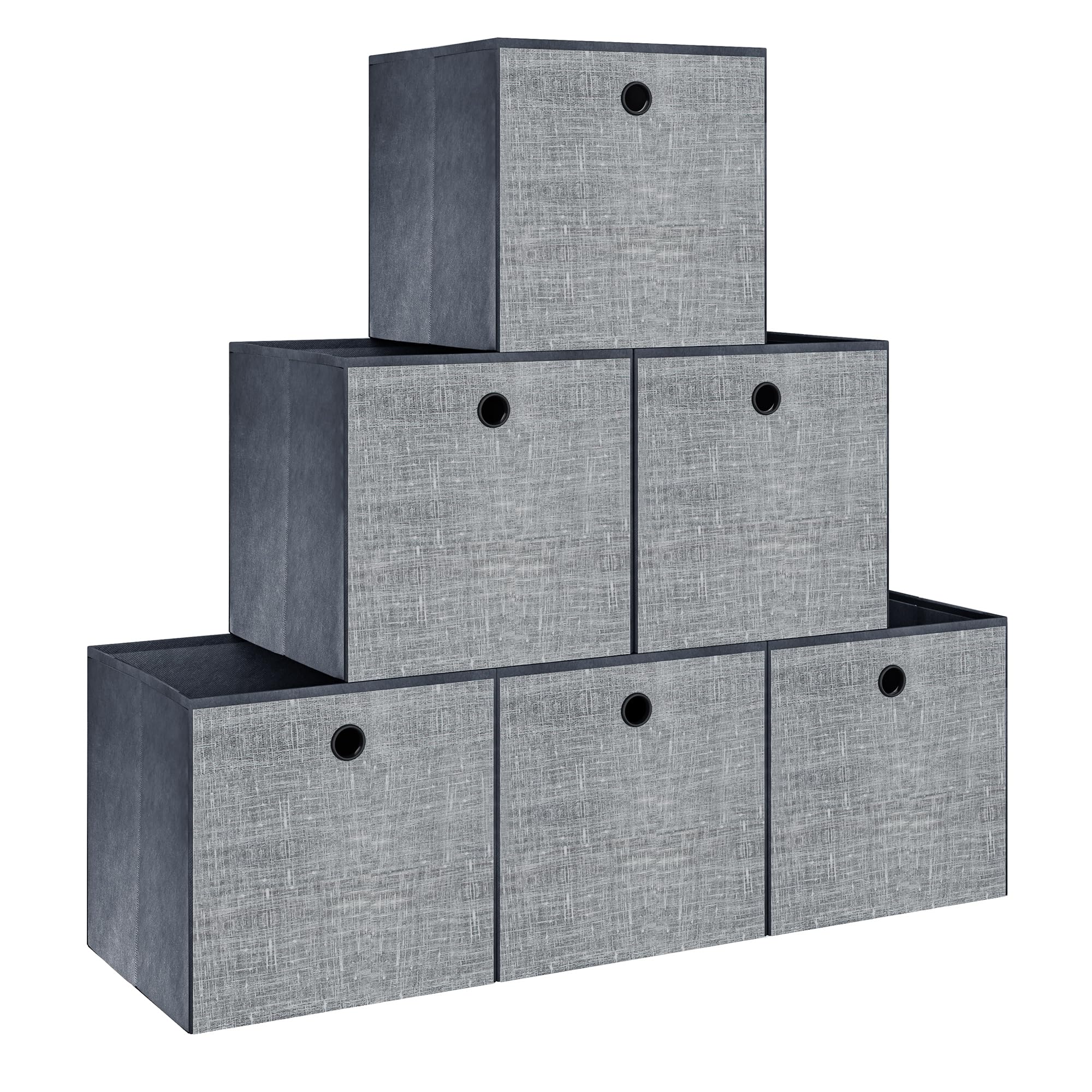 Hzuaneri Storage Cubes, 11.8-Inch Foldable Cube Storage Bin with Handles, Set of 6, Cube Storage Baskets for Organizing, Closet Organizers for Shelves, Bookcase, Grey SC07030W