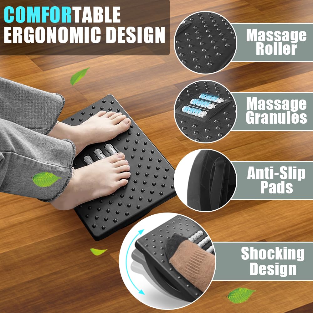 Gulymm Foot Rest for Under Desk at Work, Rocking Foot Stool Footrest, Ergonomic Footrest for Office Chair with Massage Surface, Foot Stool for Office Chair Home Travel Back Leg Pain Pressure Relief