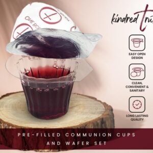 Easy Open 50 Count Pre-filled Communion Cups and Wafer Set by Kindred Truth with Communion Bread and Juice Included - by Kindred Truth